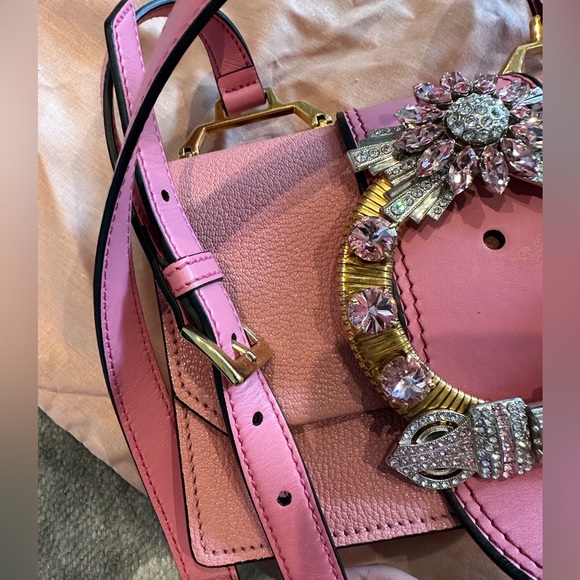 Miu Miu | Bags | Miu Miu Rosa Pink Leather Madras Crossbody With Rhinestone Detail | Poshmark